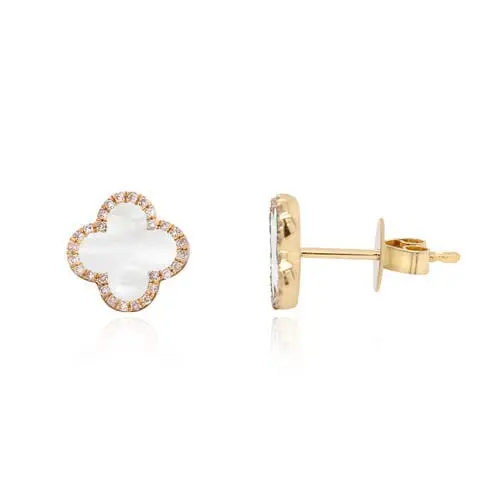 THE LOVERY FINE JEWELRY Diamond Clover Stud Earrings - Mother Of Pearl
