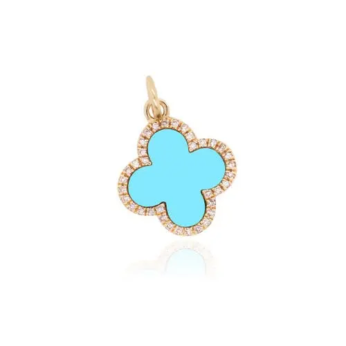 THE LOVERY FINE JEWELRY Diamond And Clover Charm - Turquoise