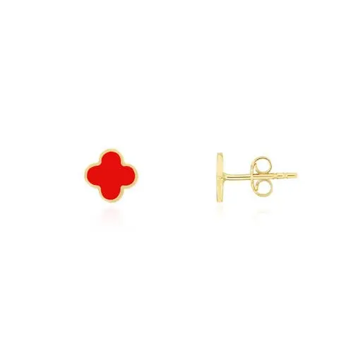 THE LOVERY FINE JEWELRY Mini Clover Stud Earrings - Coral