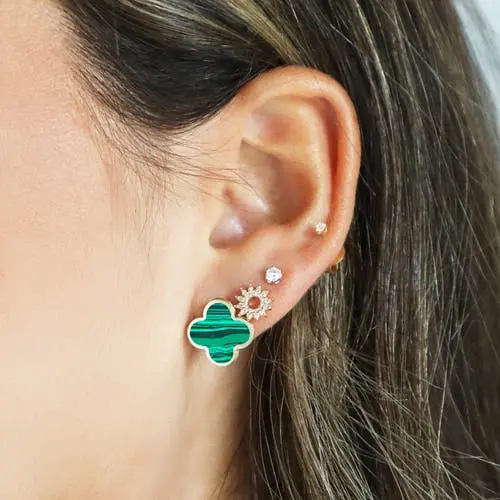 THE LOVERY FINE JEWELRY Clover Stud Earrings - Malachite