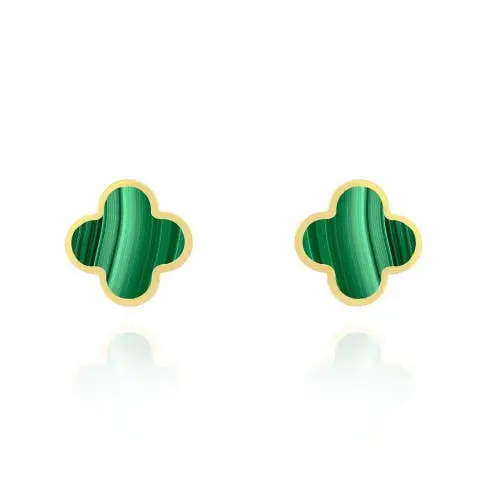 THE LOVERY FINE JEWELRY Clover Stud Earrings - Malachite