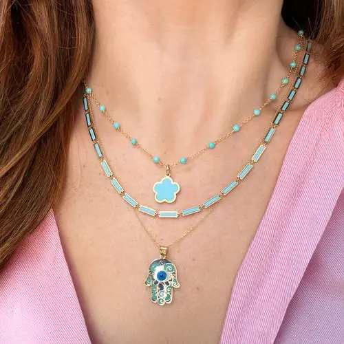 THE LOVERY FINE JEWELRY 14k Yellow Gold Bead Chain Necklace - Turquoise