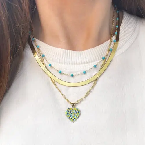 THE LOVERY FINE JEWELRY 14k Yellow Gold Bead Chain Necklace - Turquoise