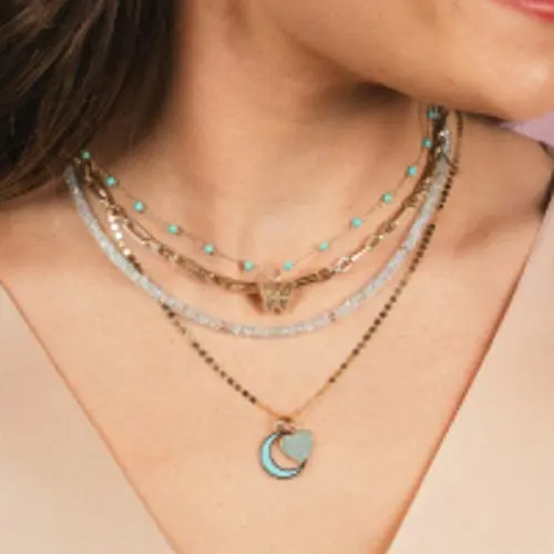 THE LOVERY FINE JEWELRY 14k Yellow Gold Bead Chain Necklace - Turquoise