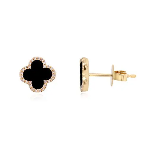 THE LOVERY FINE JEWELRY Diamond Clover Stud Earrings - Onyx