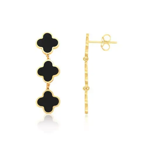 THE LOVERY FINE JEWELRY Clover Dangle Earrings - Onyx