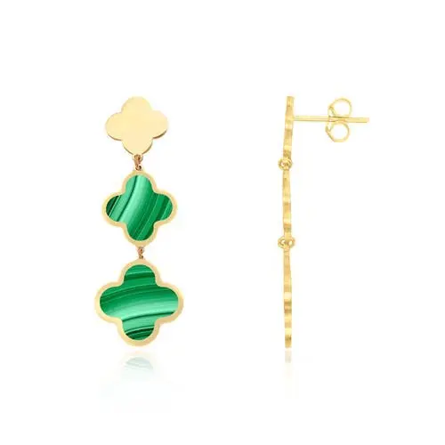 THE LOVERY FINE JEWELRY Graduating Clover Dangle Earrings - Malachite