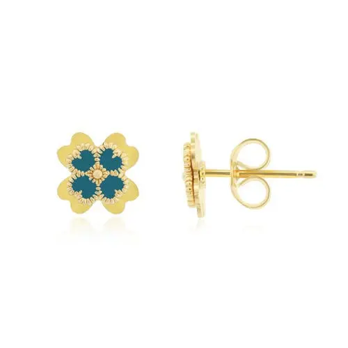 THE LOVERY FINE JEWELRY Four Leaf Clover Stud Earrings - Ocean Blue Enamel
