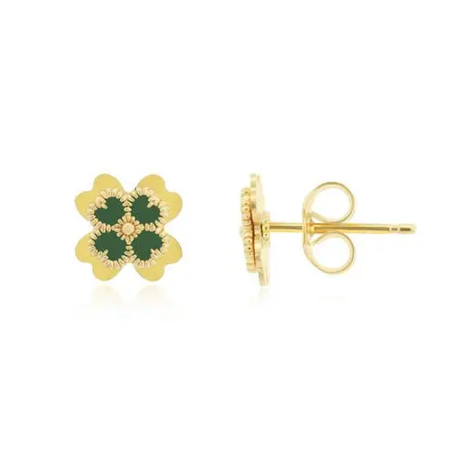 THE LOVERY FINE JEWELRY Four Leaf Clover Stud Earrings - Green Enamel