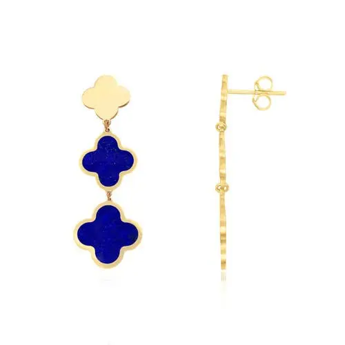 THE LOVERY FINE JEWELRY Graduating Clover Dangle Earrings - Lapis
