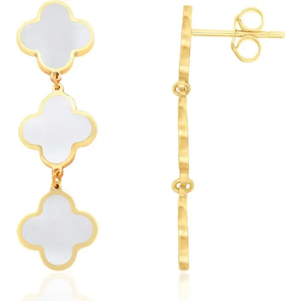 THE LOVERY FINE JEWELRY 14k Yellow Gold Clover Dangle Earrings - Mother Of Pearl