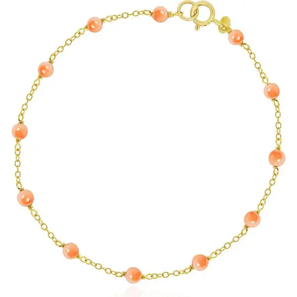 THE LOVERY FINE JEWELRY 14k Yellow Gold Bead Chain Bracelet - Pink Coral