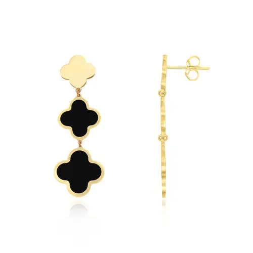 THE LOVERY FINE JEWELRY Graduating Clover Dangle Earrings - Onyx