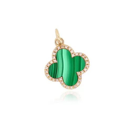 THE LOVERY Diamond And Clover Charm - Malachite
