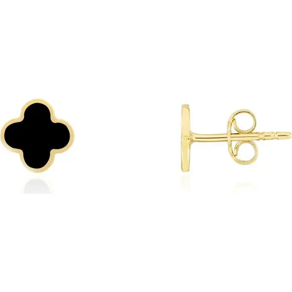 THE LOVERY FINE JEWELRY Mini Onyx Clover Stud Earrings - Yellow Gold