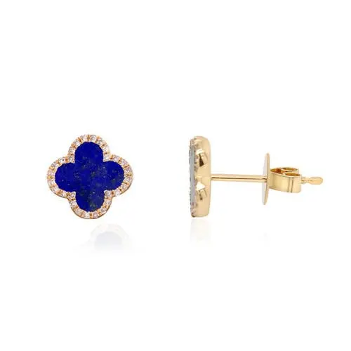 THE LOVERY FINE JEWELRY Diamond And Clover Stud Earrings - Lapis