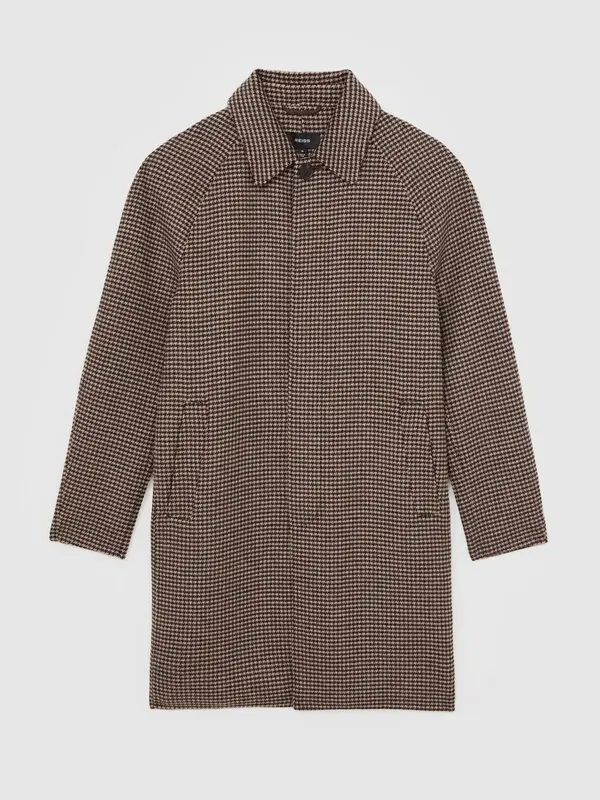 REISS Morpeth Wool-blend Dogtooth-check Overcoat