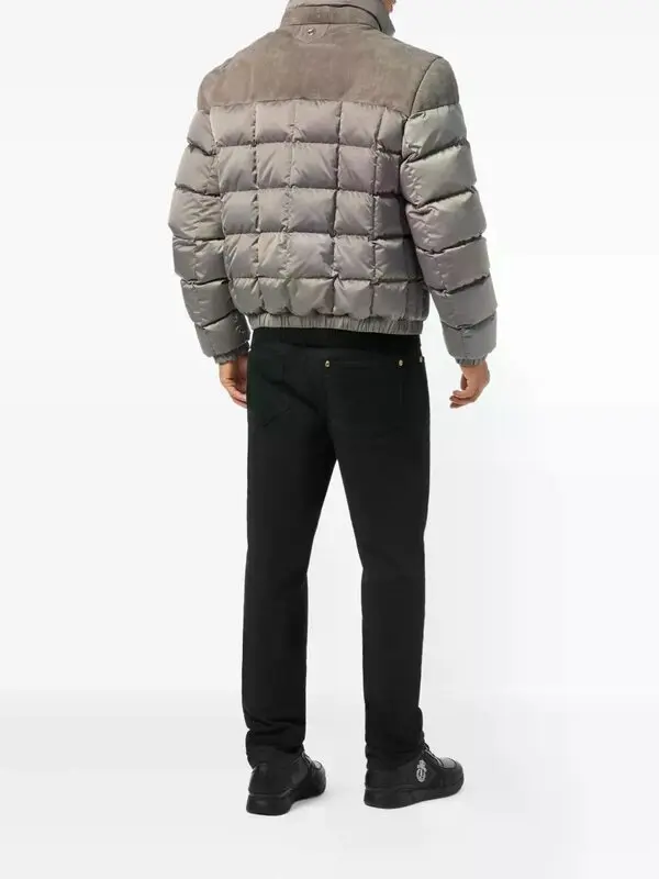 BILLIONAIRE Quilted Suede-panel Puffer Jacket - Grey