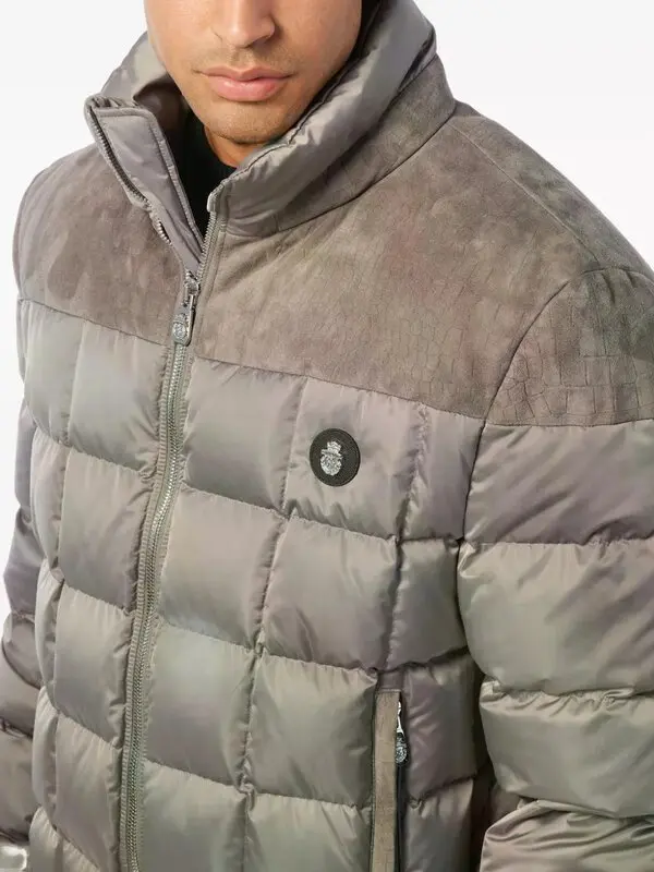 BILLIONAIRE Quilted Suede-panel Puffer Jacket - Grey