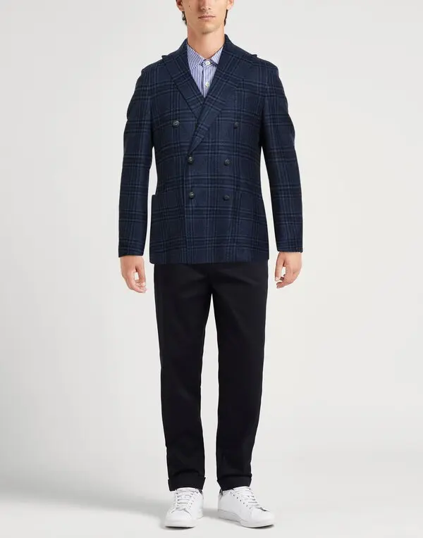 PAOLONI Blazer Size Virgin Wool, Silk, Linen, Elastane - Blue