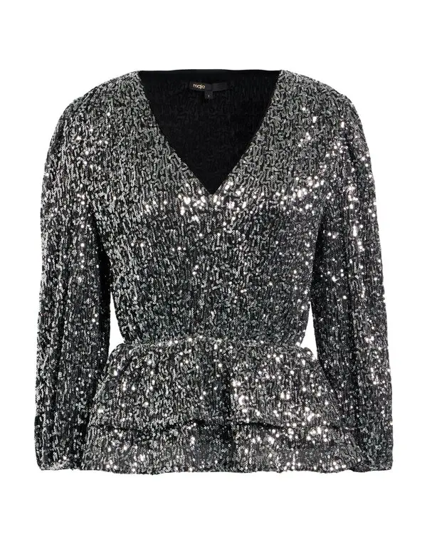 Maje Peplum Top With Sequins