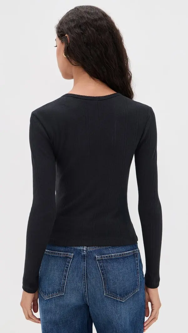 COUCOU Pointelle Knit Cardigan - Black