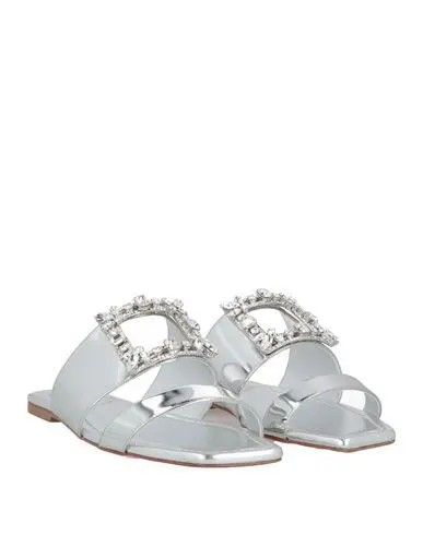 ROGER VIVIER Metallic Embellished Leather Flat Sandals