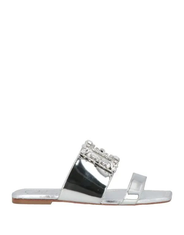 ROGER VIVIER Metallic Embellished Leather Flat Sandals