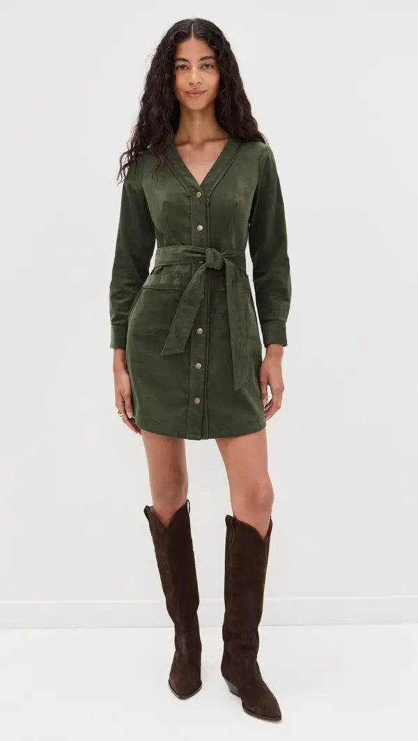 Shoshanna Manon Corduroy Mini Dress - Forest Green | Editorialist