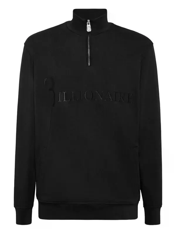 BILLIONAIRE Embroidered Logo Half-zip Sweatshirt - Black