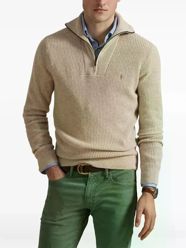 Polo Ralph Lauren Waffle-knit Half-zip Sweater - Neutrals