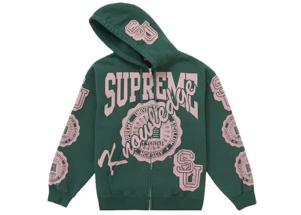Supreme Knowledge Reigns Zip Up Hooded Sweatshirt - Dark Green