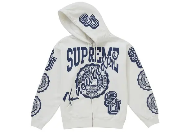 Supreme Knowledge Reigns Zip Up Hooded Sweatshirt - White