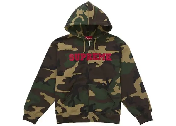 Supreme Collegiate Applique Zip Up Hooded Sweatshirt - Woodland Camo