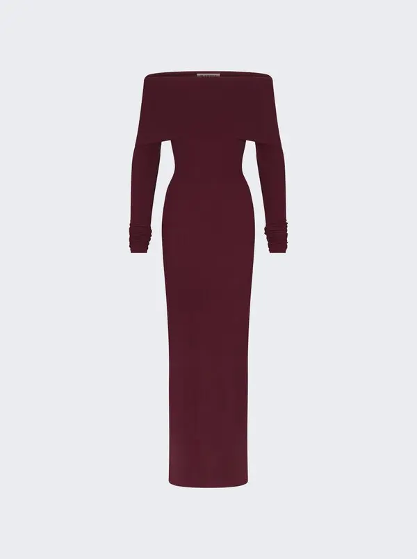 Eterne Long Sleeve Off-shoulder Maxi Dress - Red
