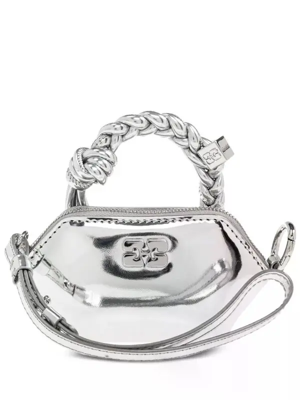 GANNI Metallic-effect Pouch With Braided Handle - Silver