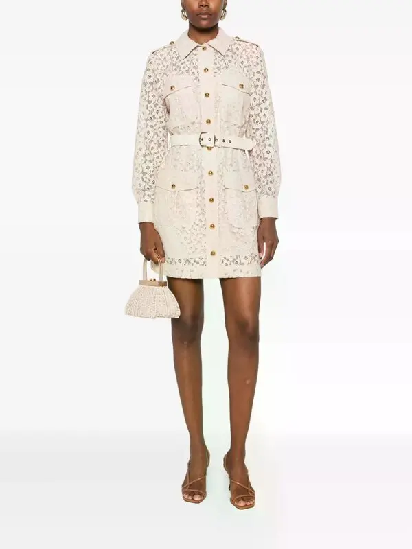 Zimmermann Floral-lace Belted Mini Dress - Neutrals