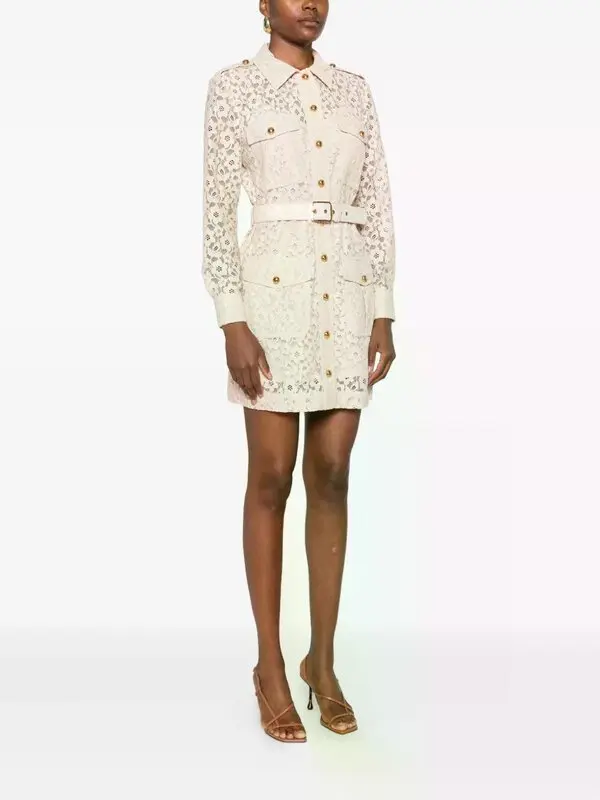 Zimmermann Floral-lace Belted Mini Dress - Neutrals