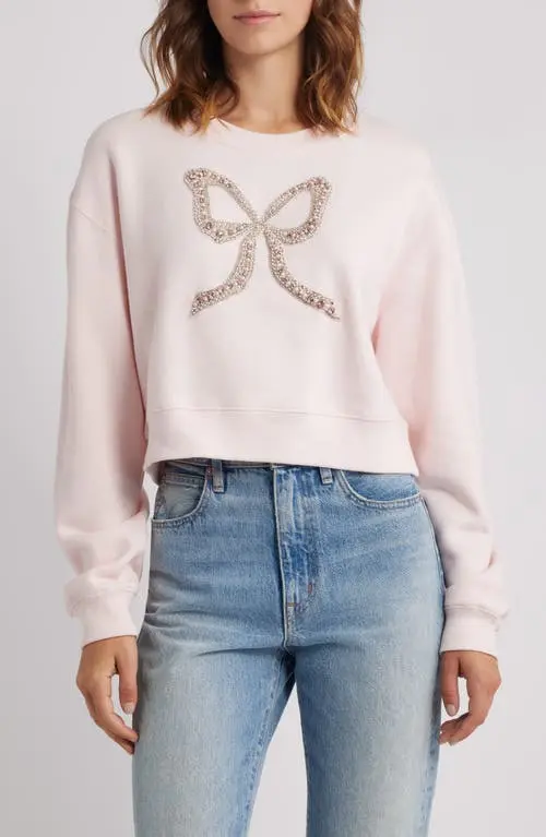 LoveShackFancy Rylan Faux Pearl Embellished Bow Sweatshirt - Wistful Pink