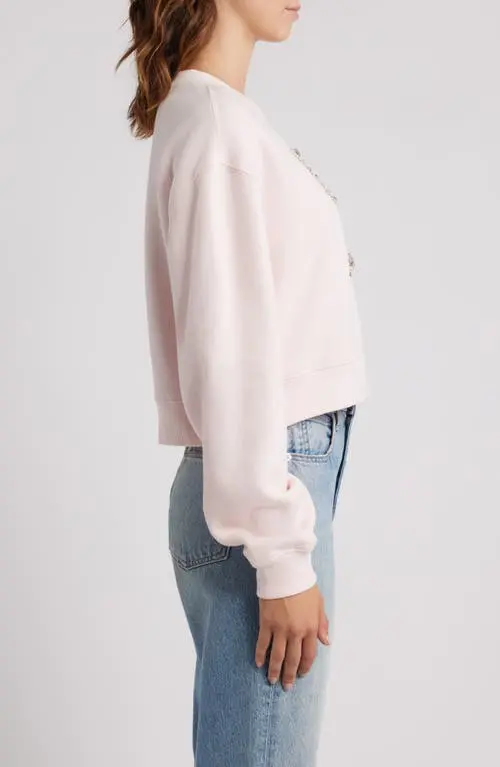 LoveShackFancy Rylan Faux Pearl Embellished Bow Sweatshirt - Wistful Pink