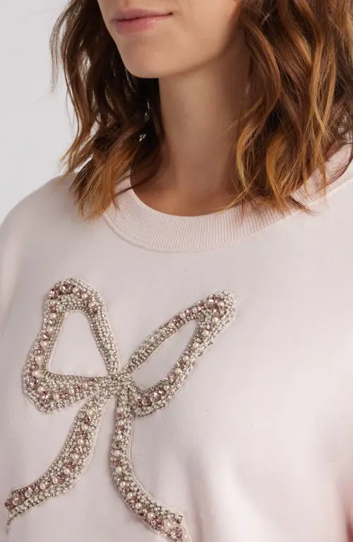 LoveShackFancy Rylan Faux Pearl Embellished Bow Sweatshirt - Wistful Pink