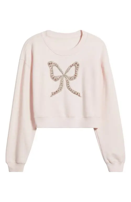 LoveShackFancy Rylan Faux Pearl Embellished Bow Sweatshirt - Wistful Pink