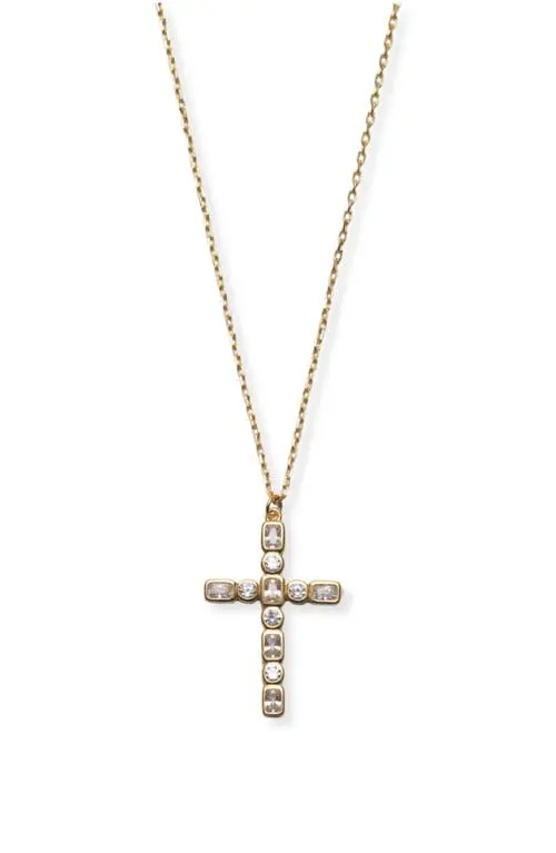 Argento Vivo Cubic Zirconia Cross Pendant Necklace - Gold