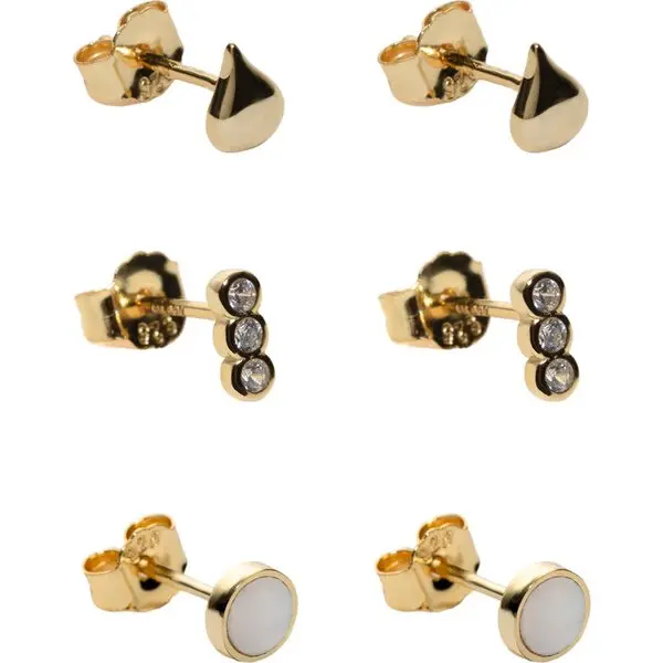 Argento Vivo Set Of 3 Assorted Stud Earrings - Gold