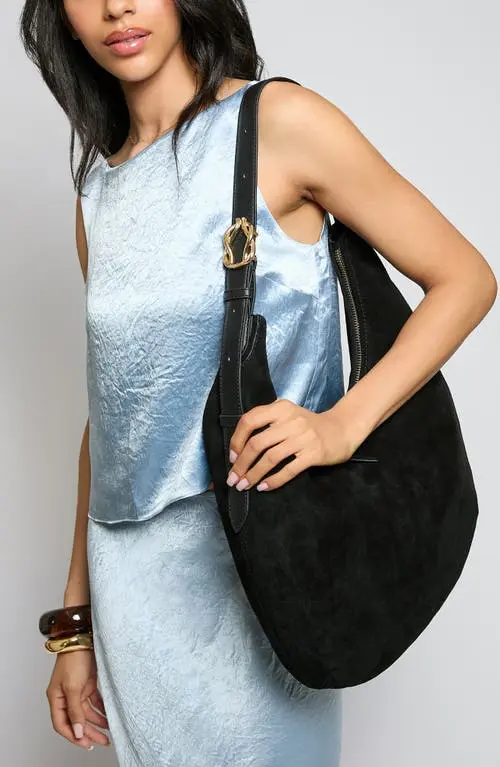 AIMEE Large Unity Suede Hobo Bag - Black Suede
