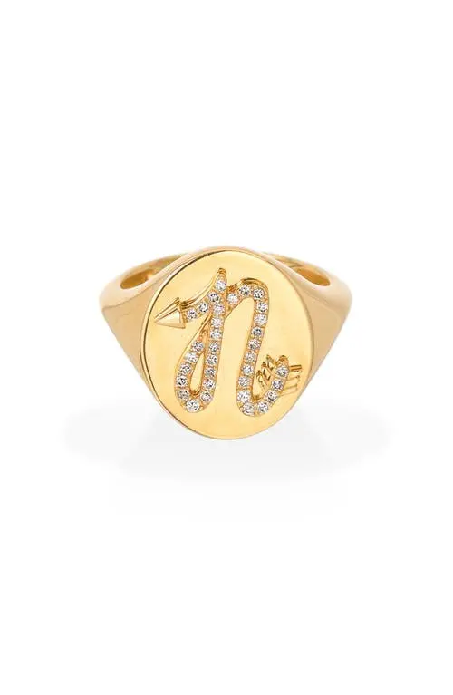 Adina Reyter Pavé Diamond Initial Signet Ring - 14k Yellow Gold