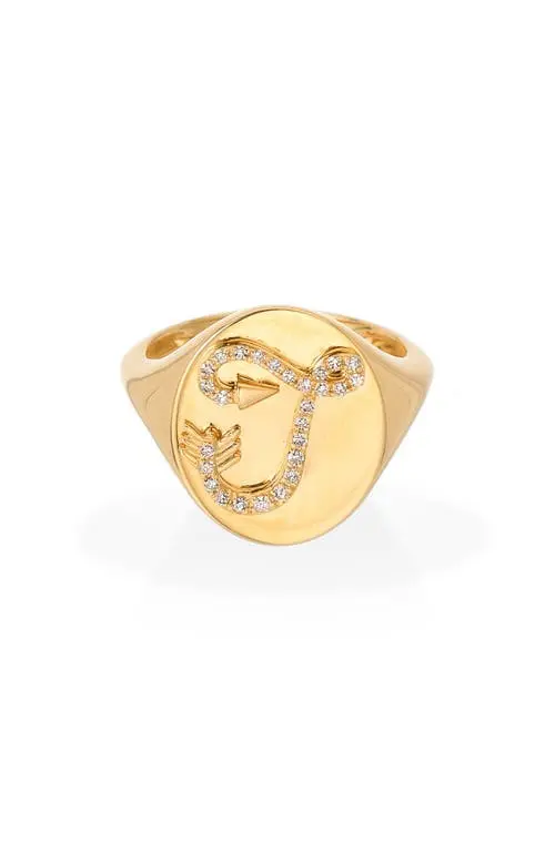 Adina Reyter Pavé Diamond Initial Signet Ring - 14k Yellow Gold