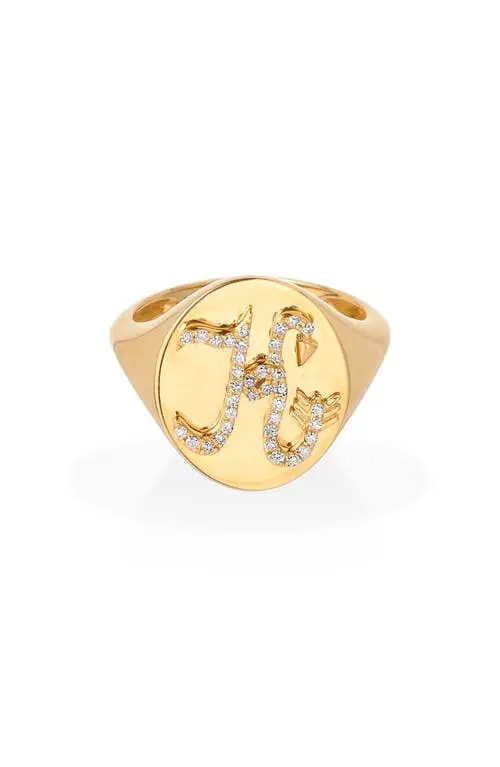 Adina Reyter Pavé Diamond Initial Signet Ring - 14k Yellow Gold