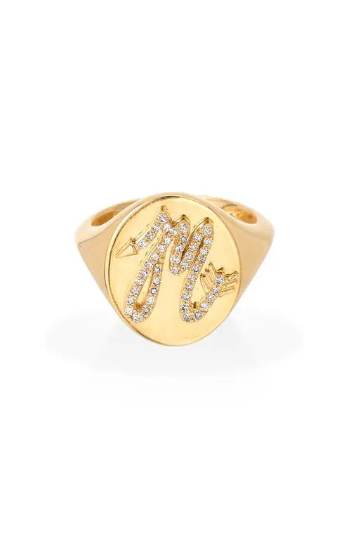 Adina Reyter Pavé Diamond Initial Signet Ring - Yellow