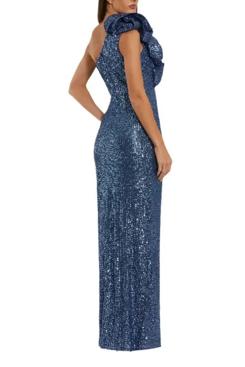 Mac Duggal Sequin One-shoulder Gown With Ruffle Detail